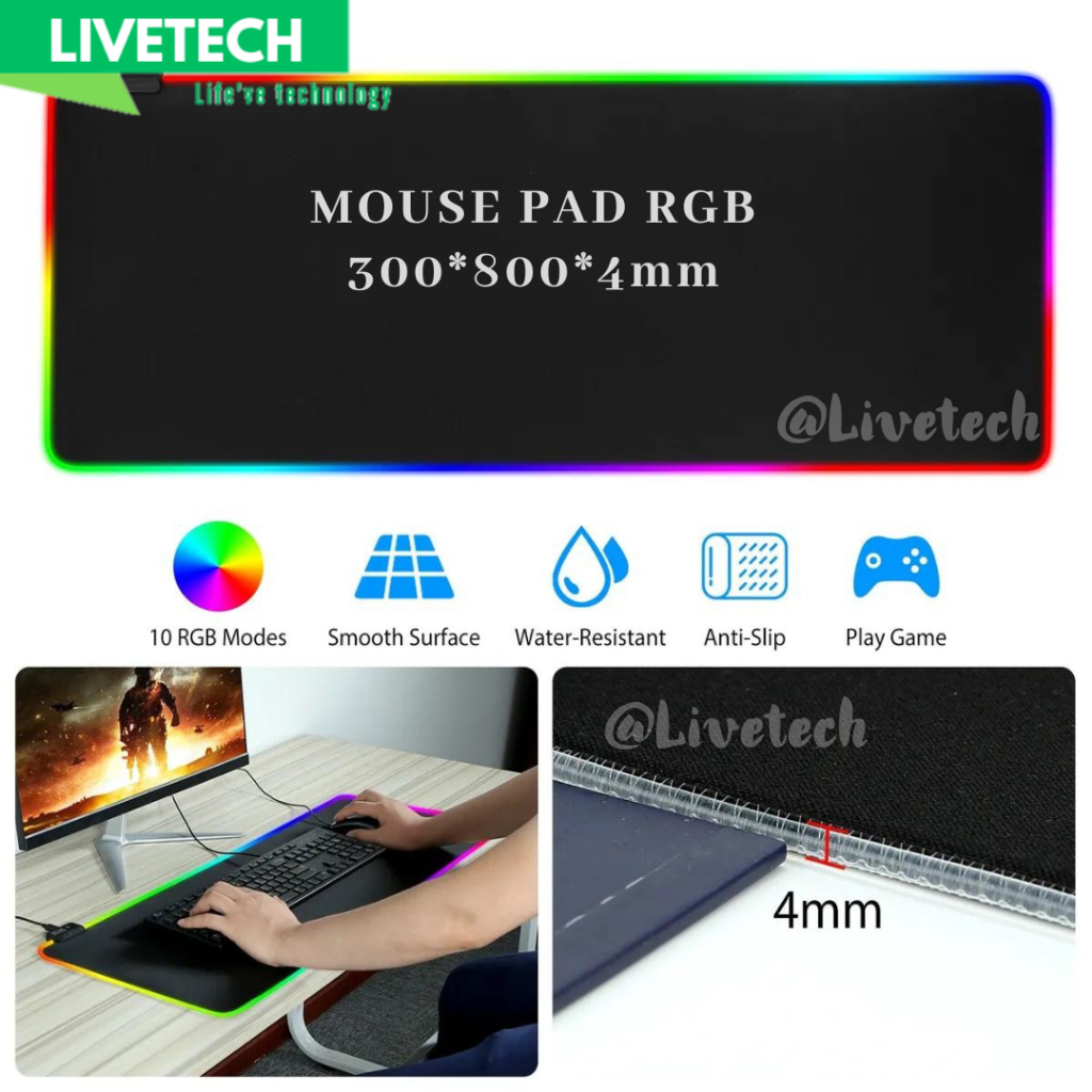 Jual LIVETECH Mouse Pad RGB Gaming Colorfull LED Lighting High ...
