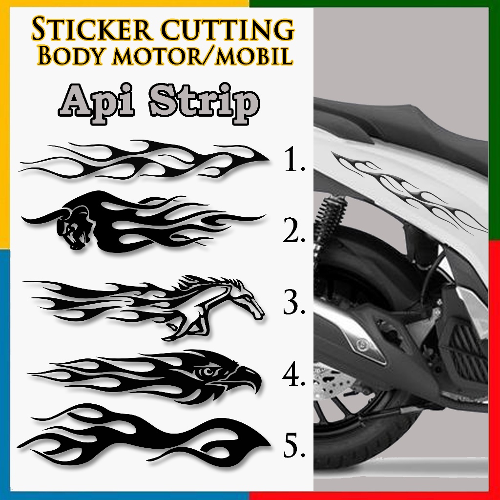 Jual ( 2pcs ) Stiker body motor mobil / stiker cutting strip api ...