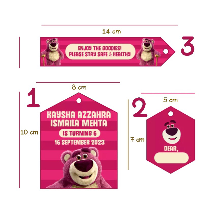 Jual Thanks Card / Hangtag Custom 3 Keping Tema Lotso Toy Story ...
