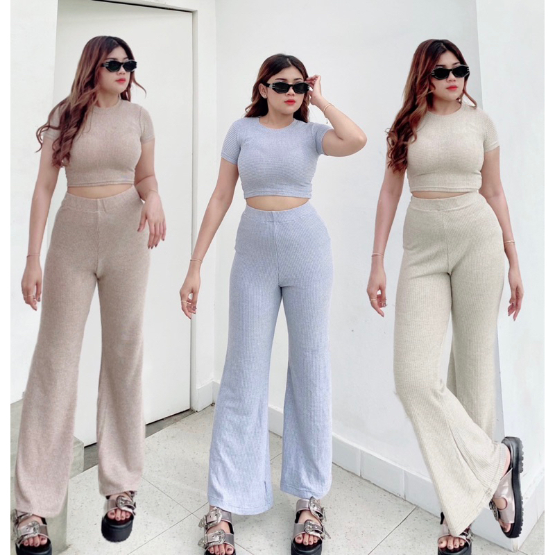 Jual [HOKI] - WAFEL ONE SET RIB KNIT | Top | Kulot Cutbray | Setelan ...