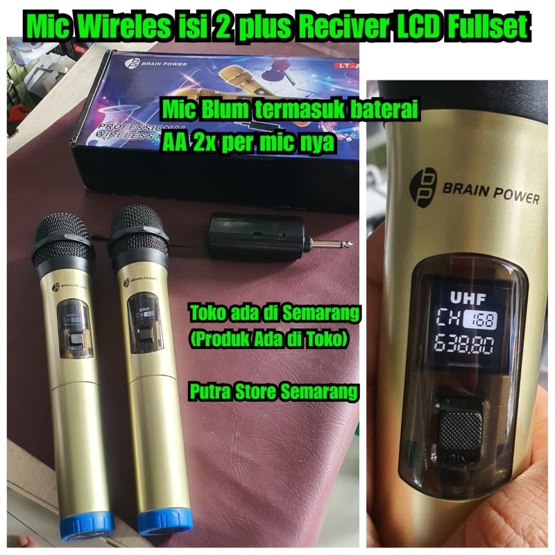 Jual Mic wireles isi 2 fullset plus receiver Mic Karaoke mic ngaji Mic ...