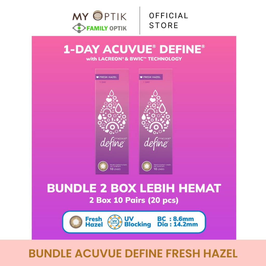 Jual 2 Box Acuvue Define Fresh Hazel 1 Day Softlens Warna Harian ...