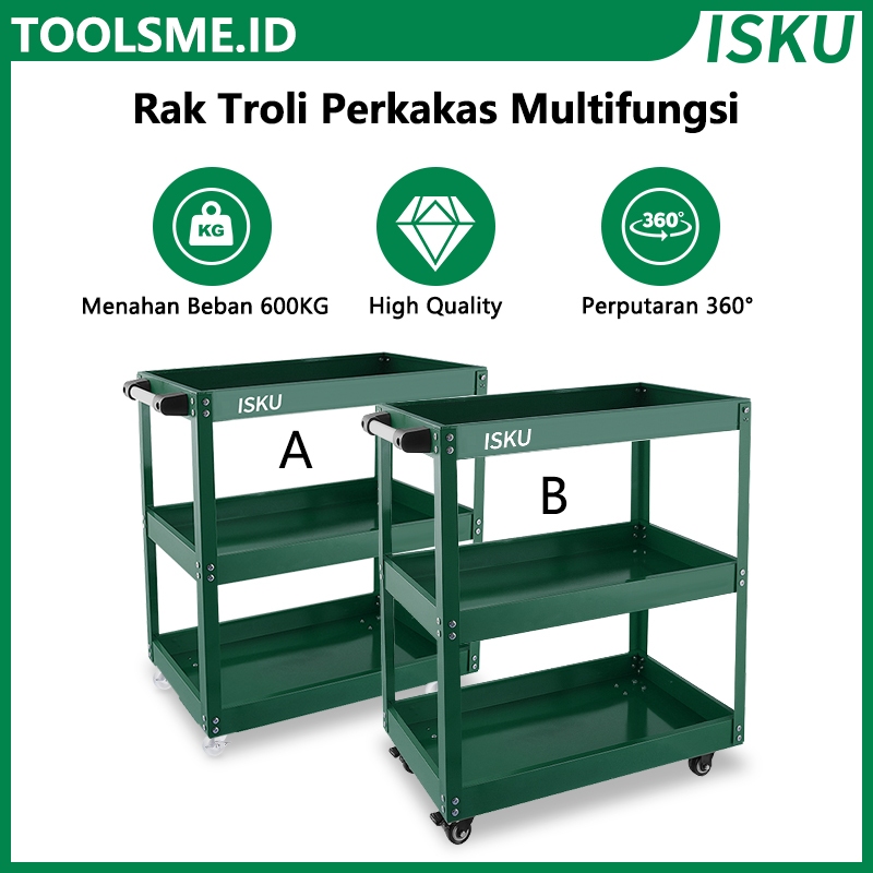 Jual ISKU RAK TROLI BENGKEL 3 SUSUN PERKAKAS TROLLEY BESI MULTIFUNGSI ...