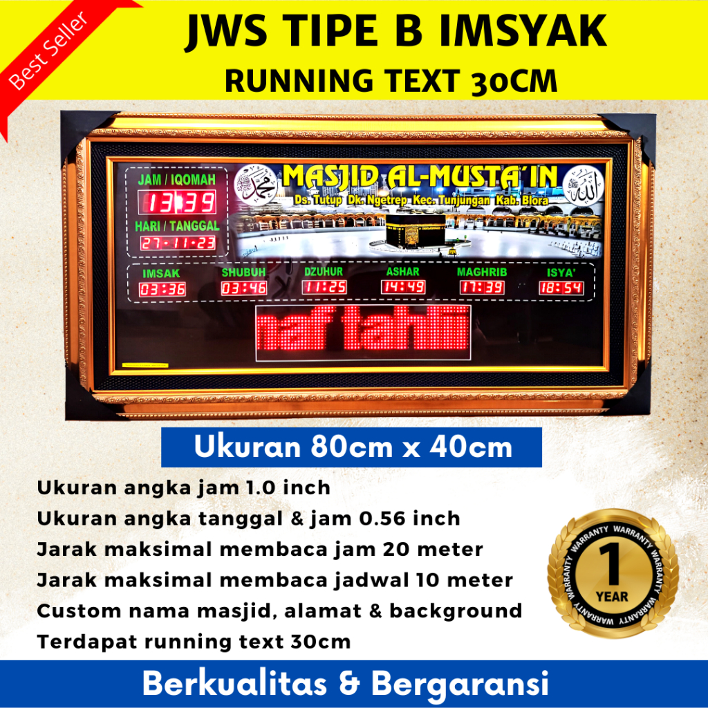 Jual Jam Masjid Digital Jadwal Sholat Digital Tipe CBI Running Text 30 ...