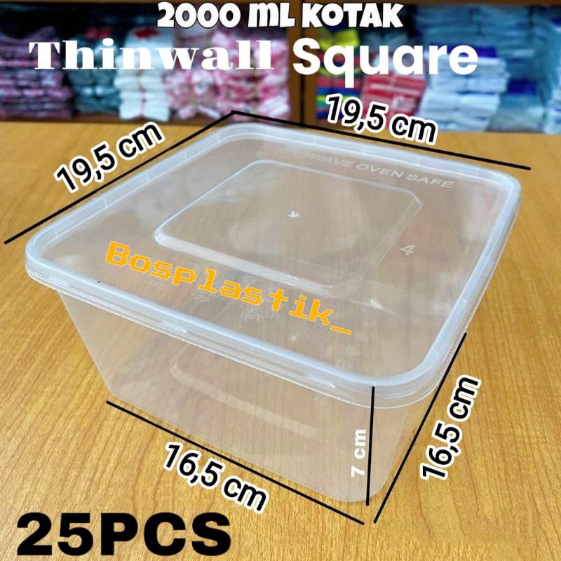 Jual ISI 25PCS THINWALL 2000ML SQUARE FOOD CONTAINER BOX KOTAK MAKAN ...