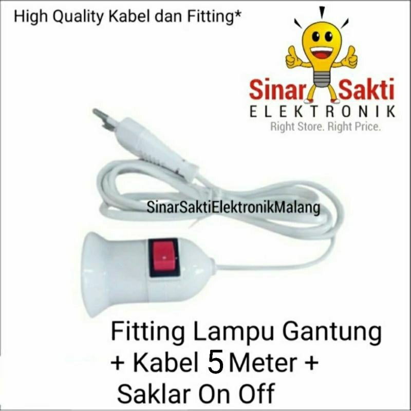 Jual Fitting Lampu Gantung + Kabel 5m + Saklar On Off 5 meter Colok ...