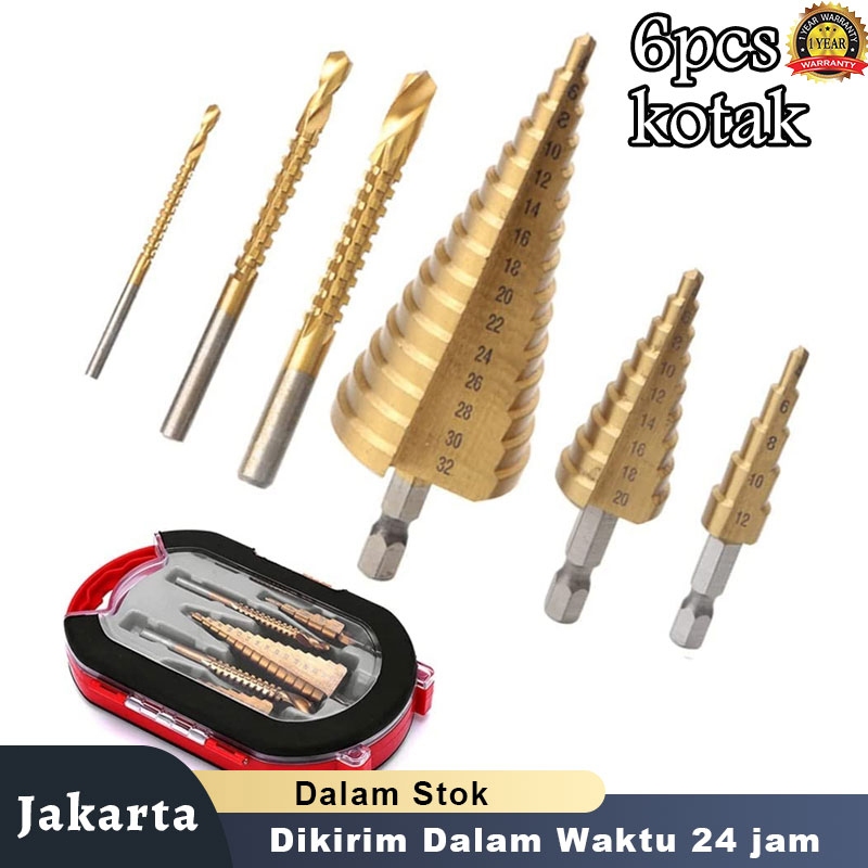 Jual 3/6 Pcs Mata Bor Pagoda Untuk Baja Spiral HSS Steel Titanium ...