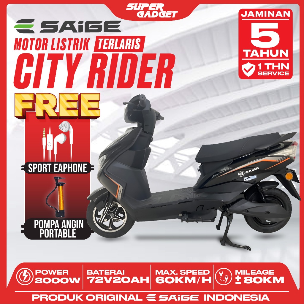 Jual SAIGE CITY RIDER Motor Listrik 72V/20AH 72V 20AH 72/20 Garansi ...