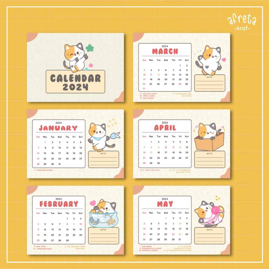 Jual 2024 CALENDAR KUCING / KALENDER AESTHETIC 2024 / KALENDER MEJA ...