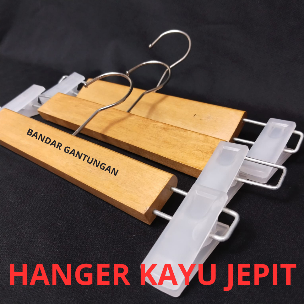 Jual Hanger Kayu Natural Jepit Plastik Hanger Kayu Distro Gantungan ...