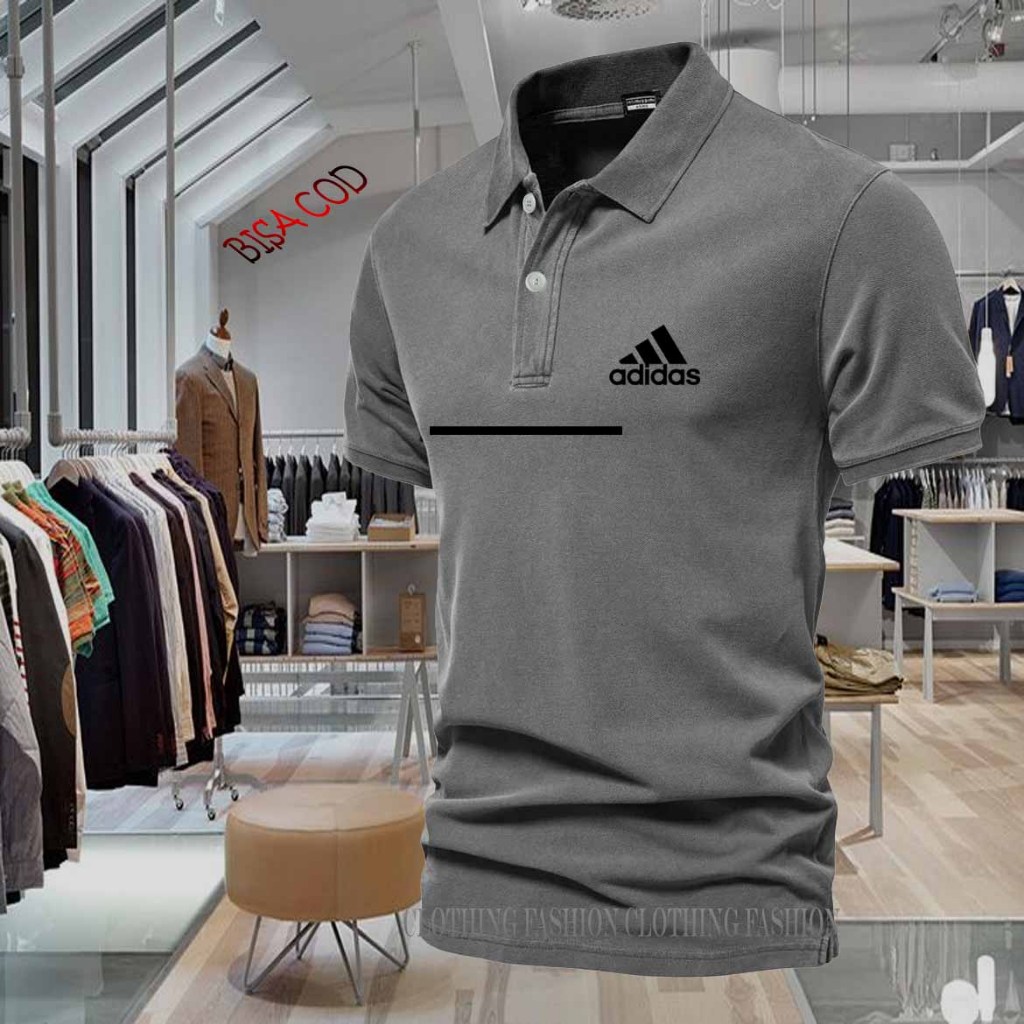 Jual COD T-shrit POLO kerah Ads Garis Bawah Text Hitam Kaos Kerah Dewasa Shirt / Kaos Wangki ...