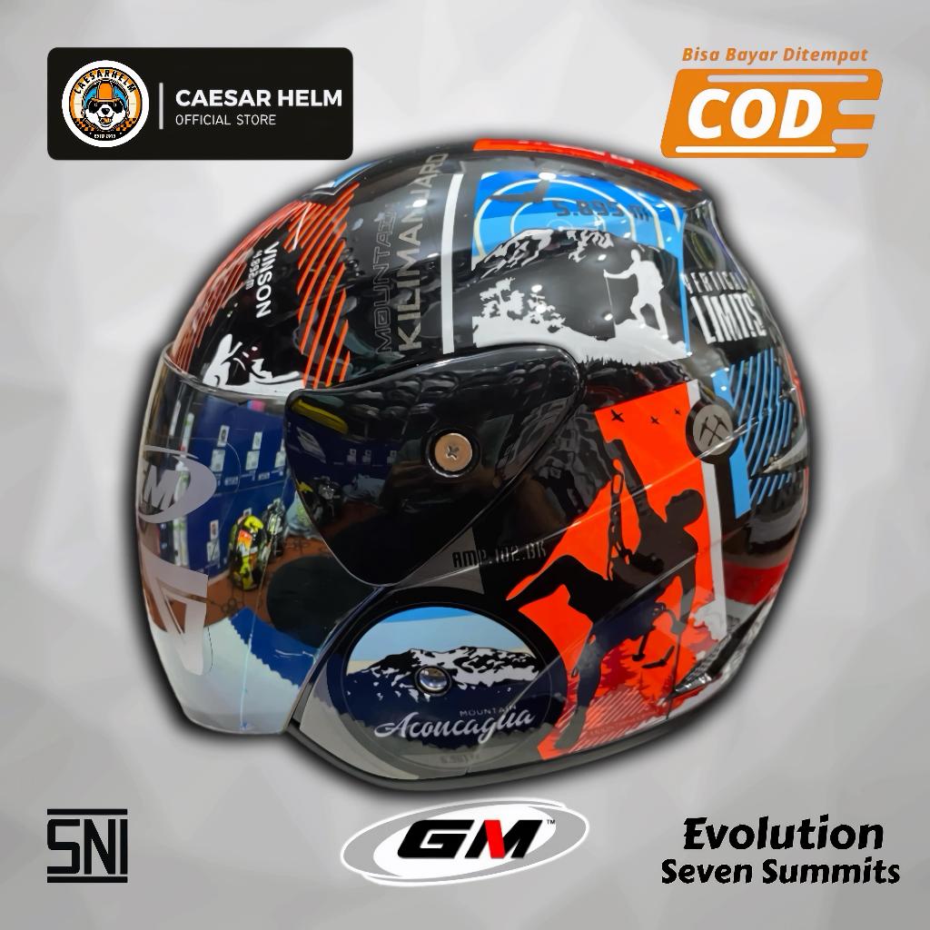 Jual GM EVOLUTION MOTIF SEVEN SUMMITS BLACK/ORANGE - HELM HALF FACE ...
