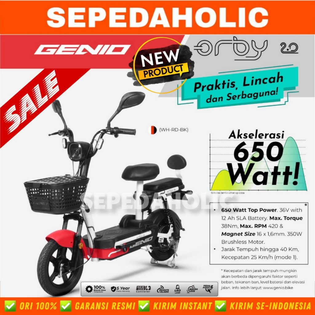 Jual Sepeda Listrik GENIO ORBY 2.0 BY UNITED 350 Watt 12 AH Electric ...