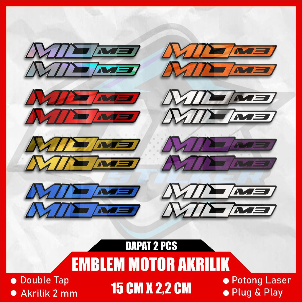 Jual Emblem Motor MIO M3 / Emblem MIO M3 Timbul / Emblem Akrilik 2mm ...