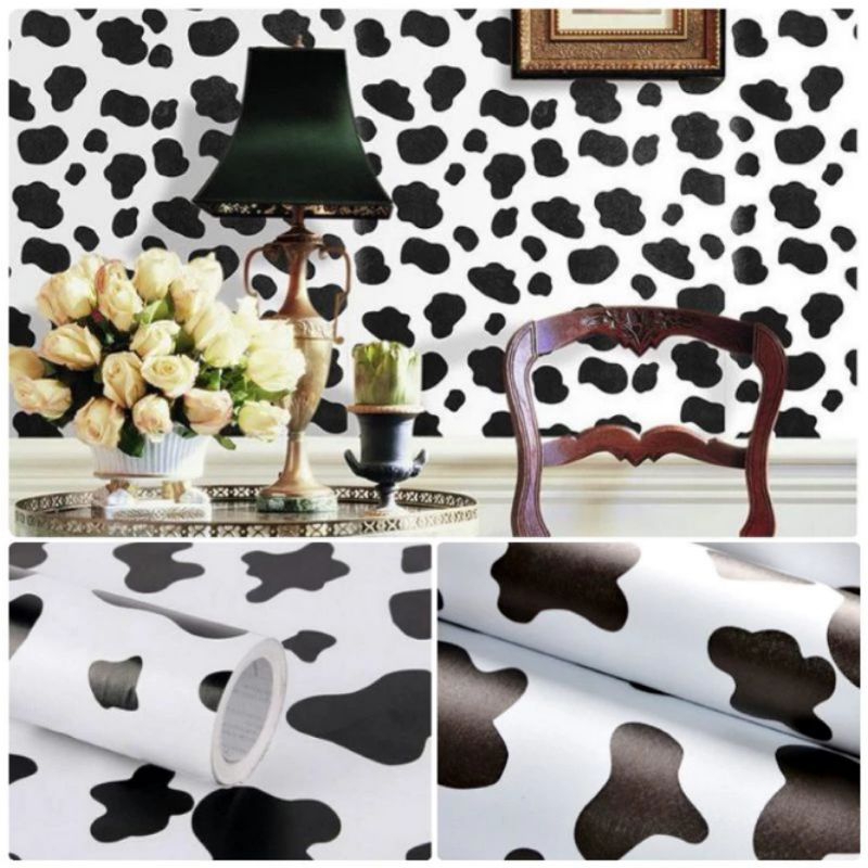 Jual Wallpaper Sticker Dinding Karakter Motif Kulit Sapi Hitam putih ...