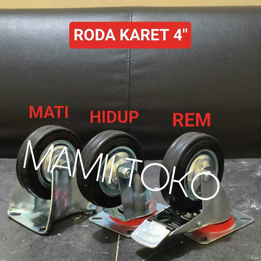 Jual Roda troli 4 inch karet hitam Mati Hidup Rem Caster Kastor 4 ...