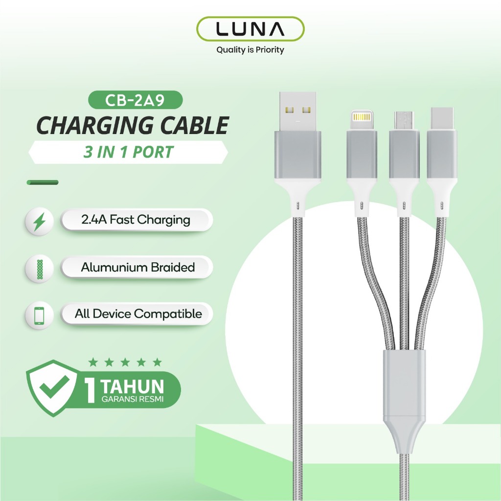 Jual Luna Kabel Charger 3 in 1 Micro USB Type C Lighning 2.4A Fast ...