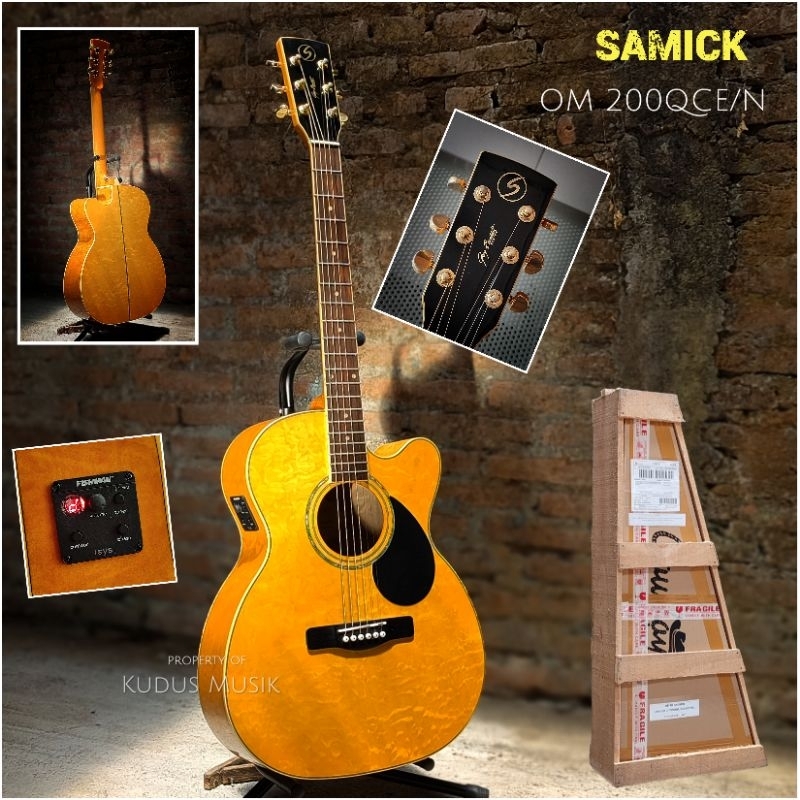 Jual gitar akustik elektrik original samick OM 200 QCE/N free packing kayu | Shopee Indonesia