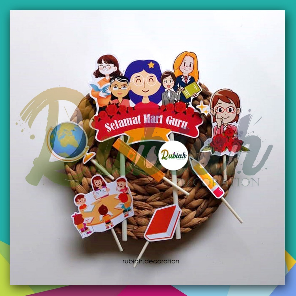 Jual Topper cake Custom Nama Foto tema Hari Guru Type 1 | Shopee Indonesia