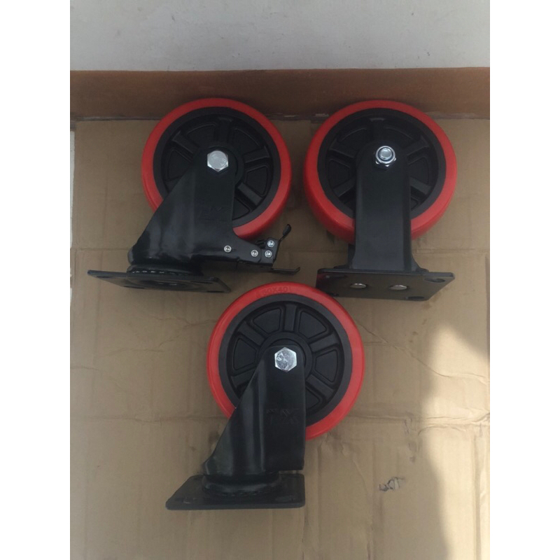 Jual RODA PU MERAH 6 INCH VARIASI TIPE / RODA KASTOR DAN TROLI 6" HEAVY ...