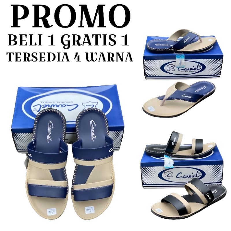 Jual Sandal Pria BELI 1 GRATIS 1 Jepit Kulit Sendal Slop Slide Slip On Casual Laki Laki Dewasa ...