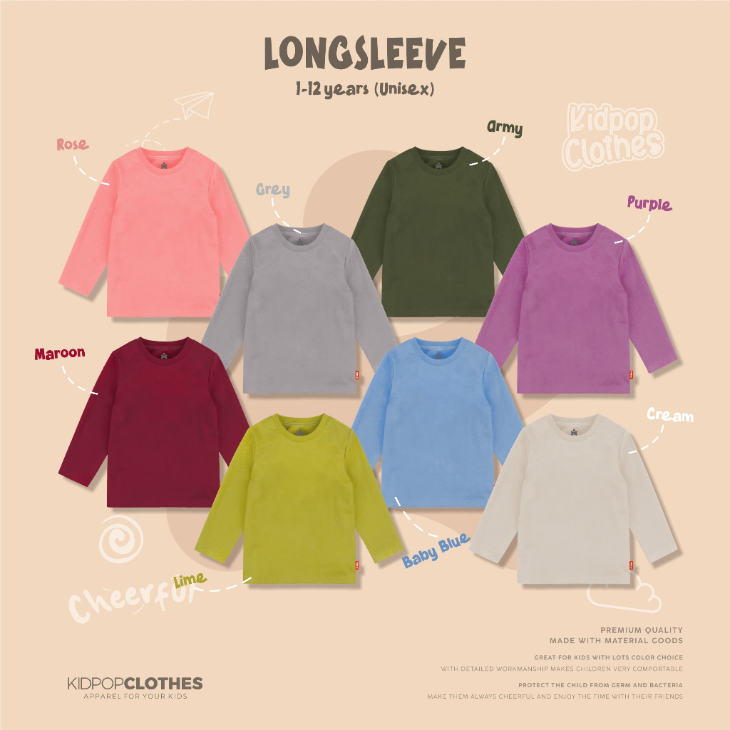 Jual Kaos Polos Lengan Panjang Anak Laki-Laki Anak Perempuan (Unisex) Usia 1-12 Tahun Cotton 30s ...