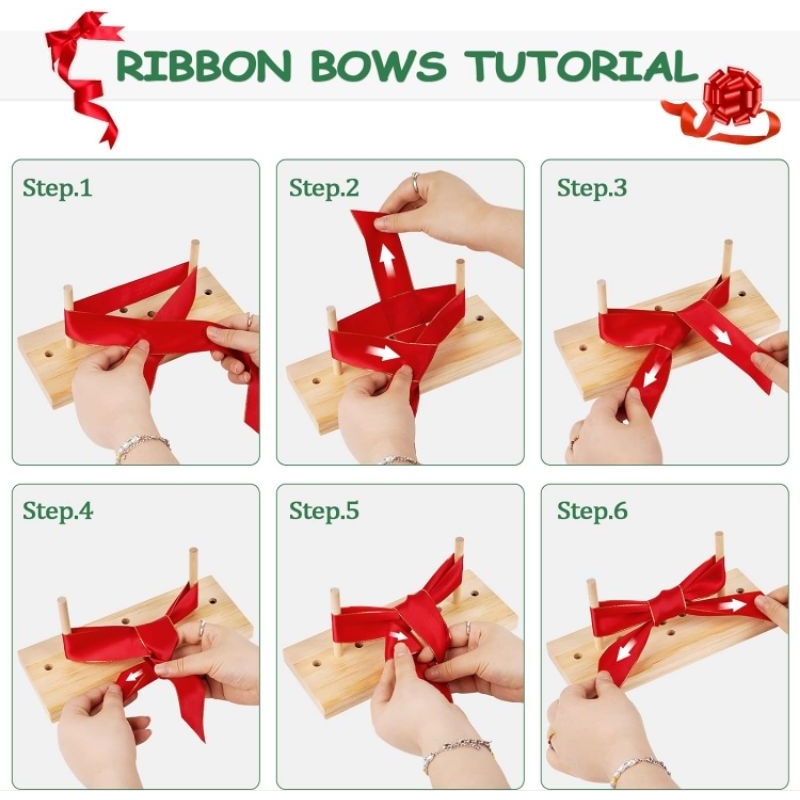 Jual Creproly Bow Maker for Ribbon Wreaths, 2-in-1 Double Sided Wooden ...