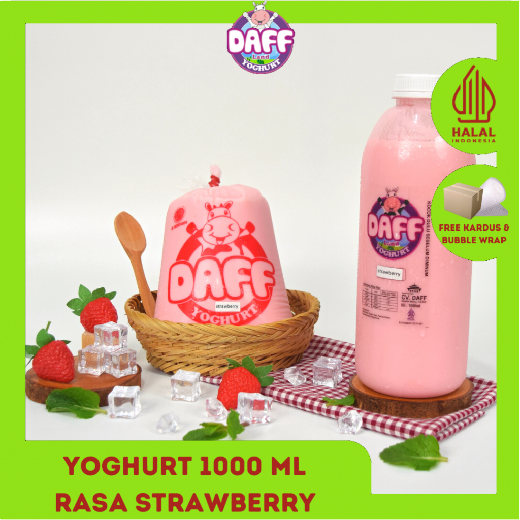 Jual (BPOM) YOGURT STRAWBERRY KENTAL 1 LITER | YOGURT THICK | DAFF ...