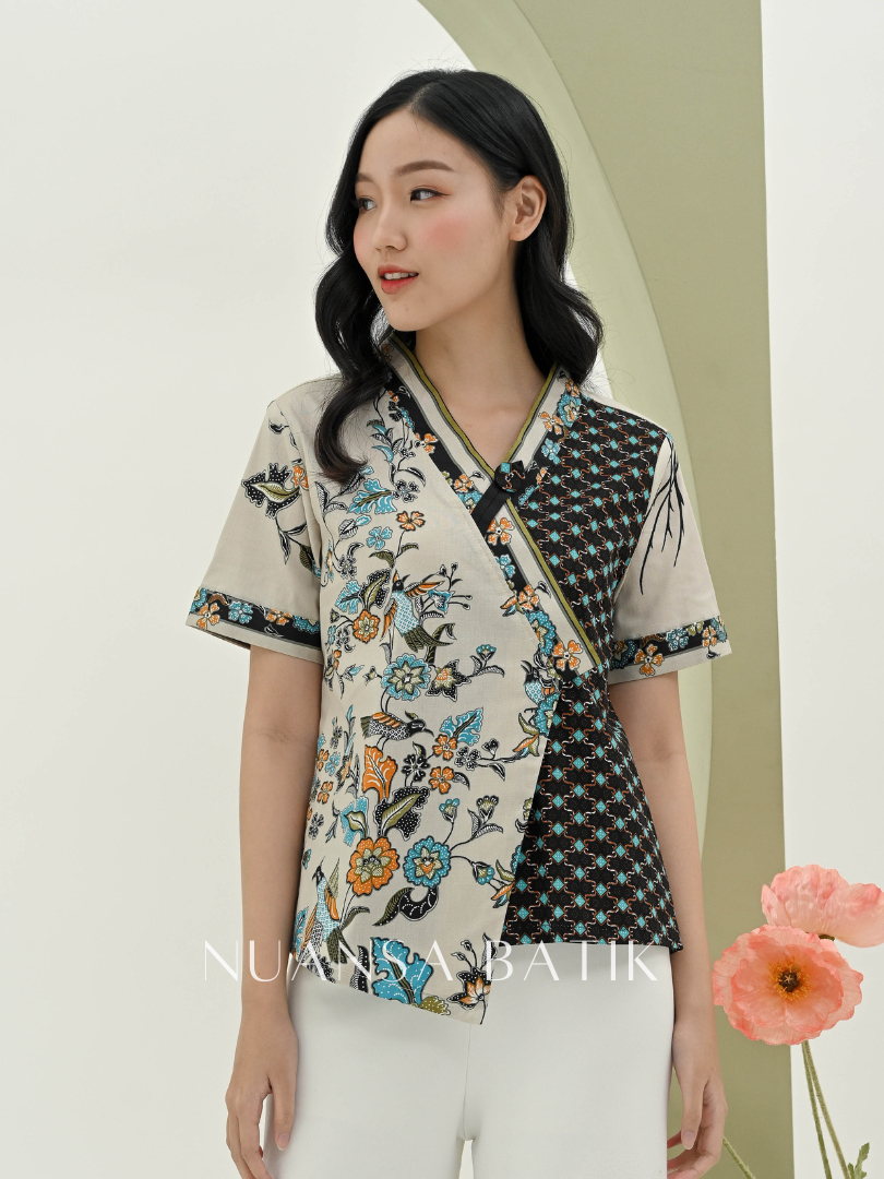 Jual Nuansa Batik Blouse Batik Model Kimono Lengan Pendek Bahan Katun Stretch | Shopee Indonesia