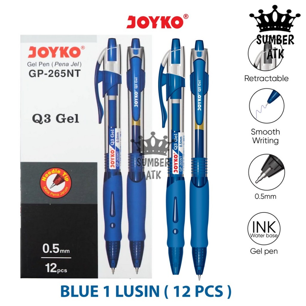 Jual Gel Pen Joyko GP-265 Black / Blue / Red Q 1 Lusin / 1 Box / 12 PCS Gel 0.5 mm Pulpen Pena ...