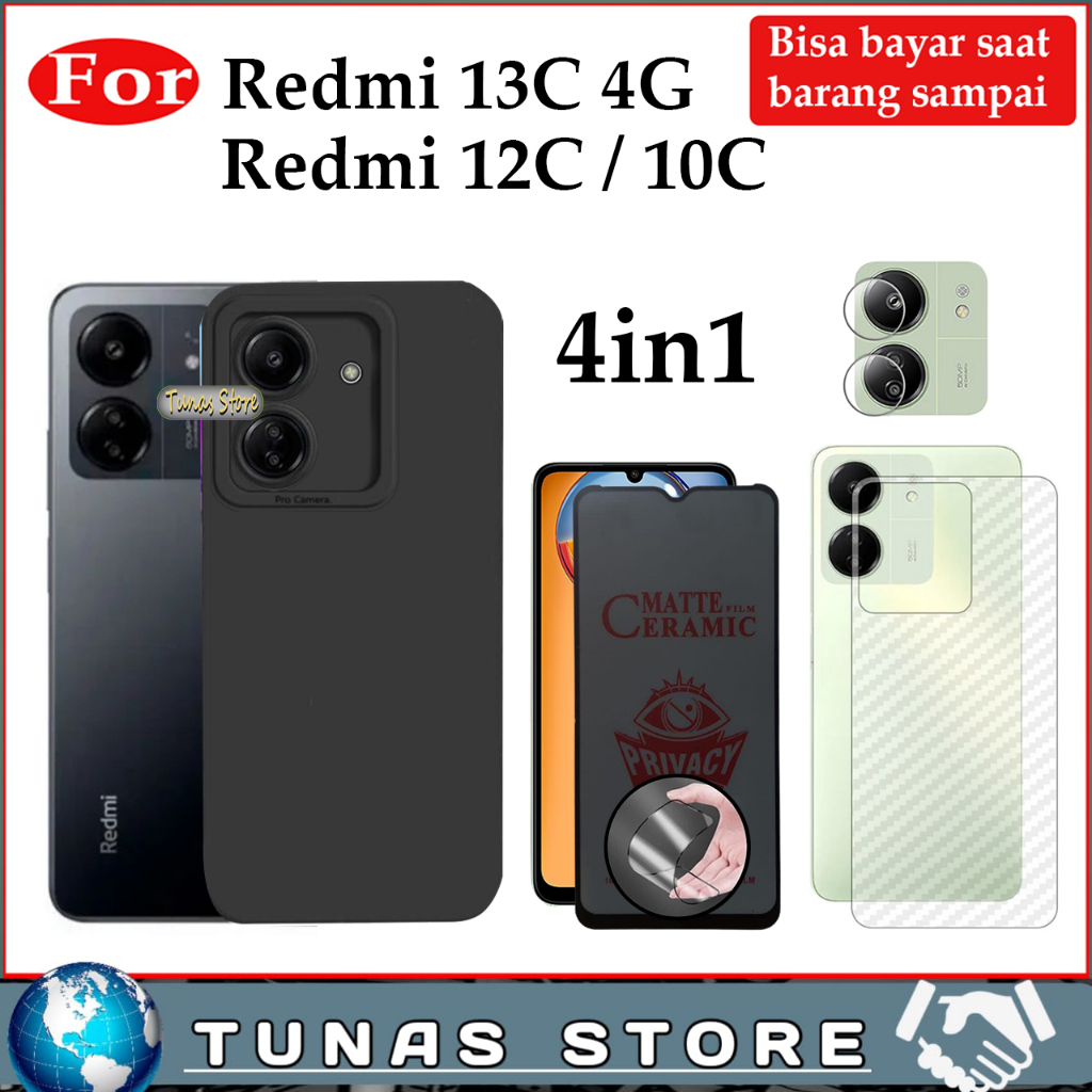 Jual Paket 4in1 Soft case Redmi 13c 12c 10c Casing black matte tempered ...