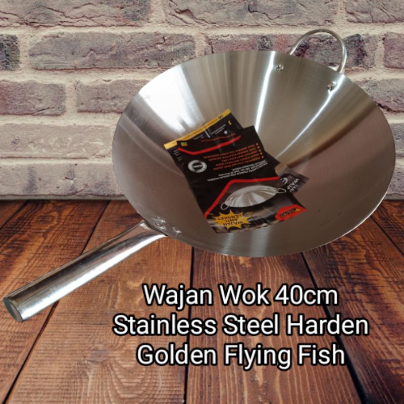 Jual Wahan Wok 40cm Stainless Steel Harden Golden Flying Fish | Shopee ...