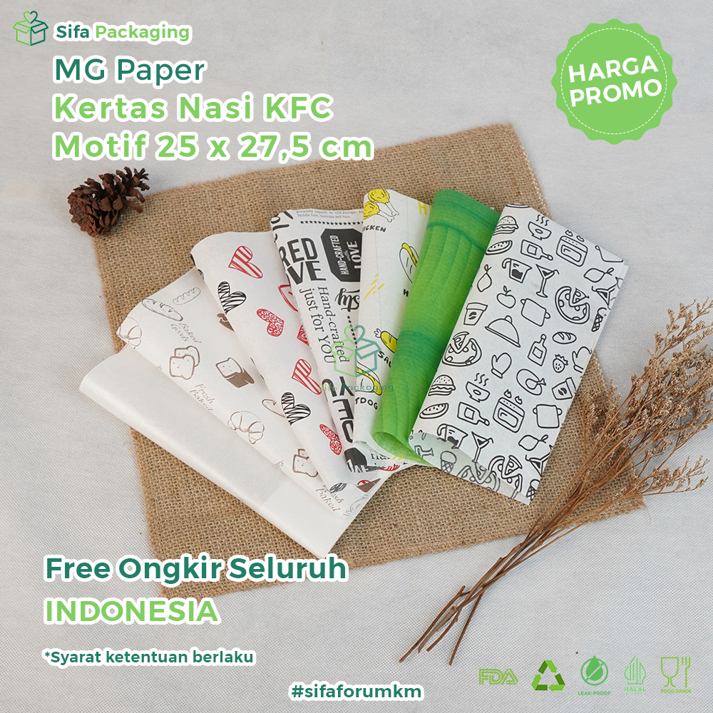 Jual Kertas Nasi Motif 25x27,5 Paper Wrap Isi 100 Pcs Printing Laminasi ...