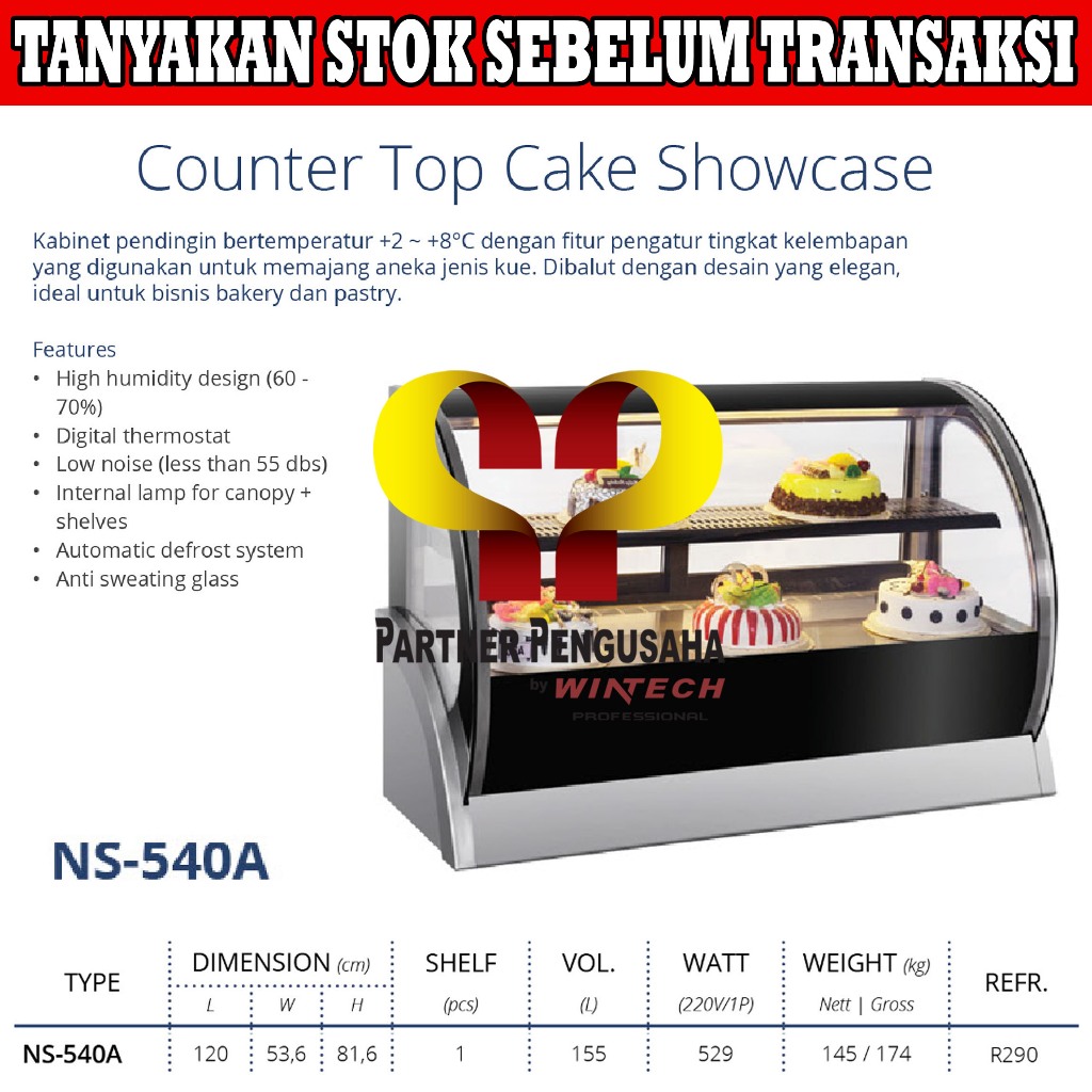 Jual GEA NS-540A COUNTERTOP CAKE SHOWCASE/LEMARI PEMAJANG KUE/DISPLAY CAKE/ETALASE PEMAJANG KUE ...