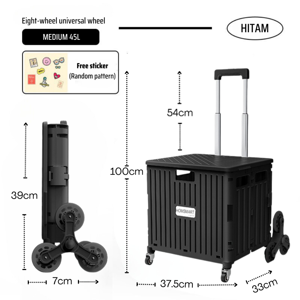 Jual Trolley Belanja Tangga 45L 65L Keranjang Pakaian Trolly Lipat Pet ...