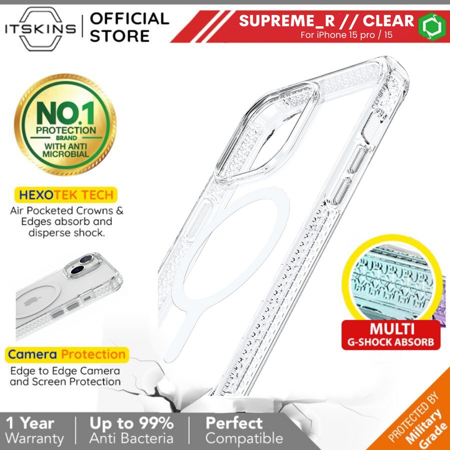 Jual Case iPhone 15 Pro / 15 - ITSKINS Supreme R CLEAR Casing Magsafe ...