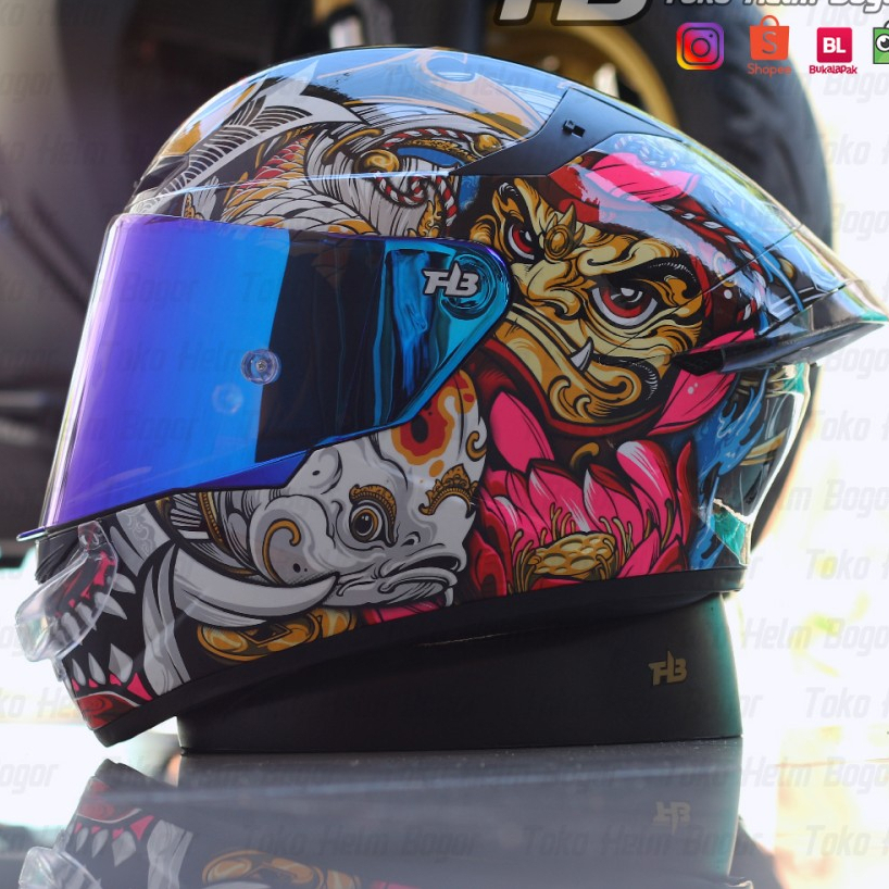 Jual HELM KYT TT Course Demon Samurai repaint visor BLUE spoiler 3D ...
