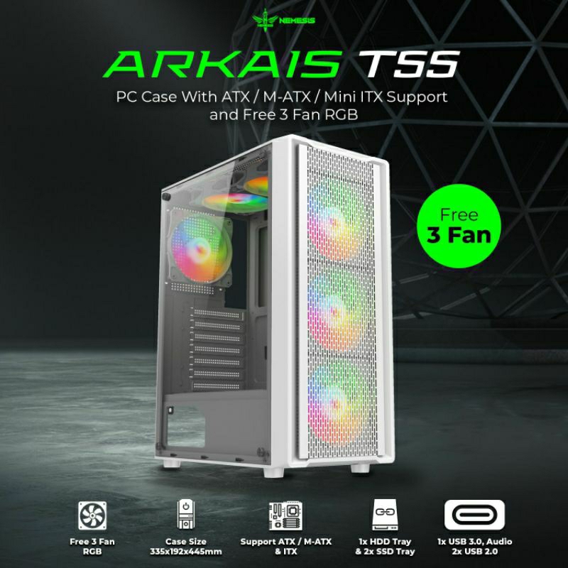 Jual NYK Arkais T55 Casing Komputer Gaming ATX include 3 Fan / Casing ...
