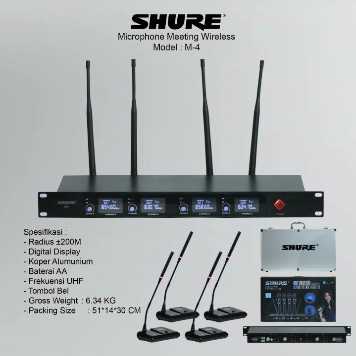 Jual Mic Wireless Gooseneck isi 4 Meja Podium Conference SHURE M4 M UHF ...