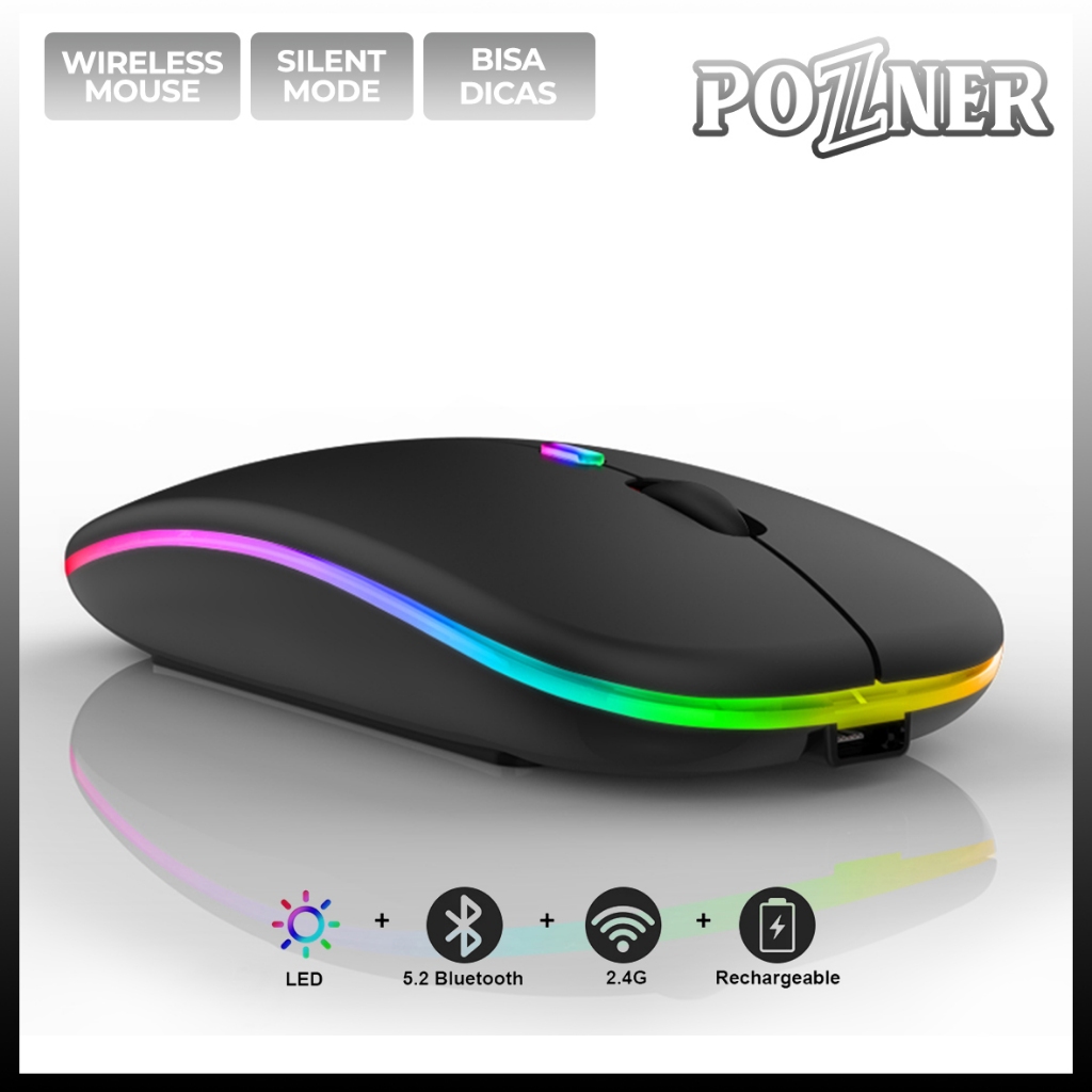 Jual Mouse Wireless 2.4G 1600 DPI Silent Click RGB LED Rechargeable ...