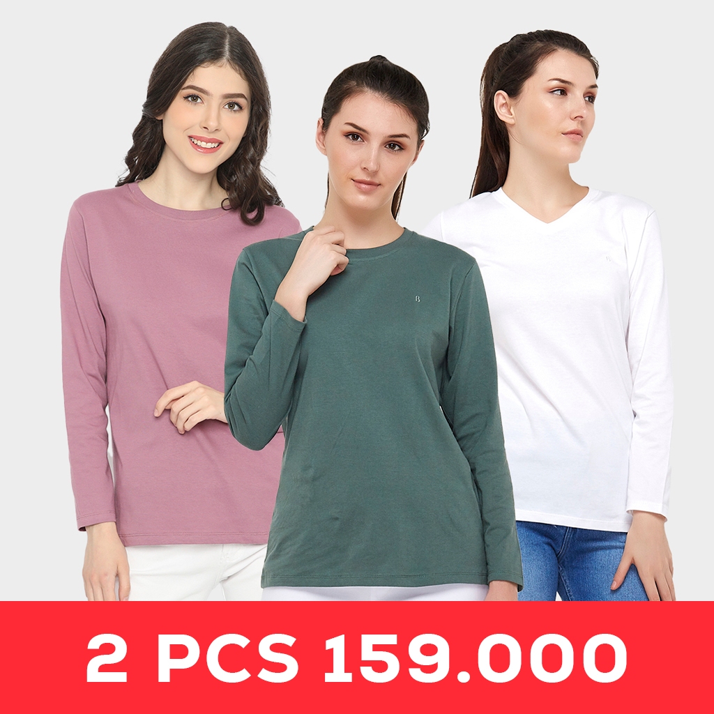 Jual ROMP Kaos Polos Wanita Lengan Panjang - Kerah Bulat | Shopee Indonesia