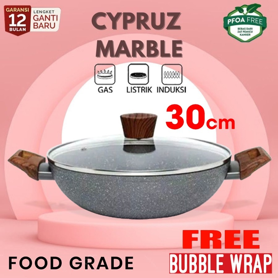 Jual Cypruz Cyprus Fry Pan Wok Marble + Tutup Wajan Penggorengan Kuali Induksi 30cm KL-0650 ...
