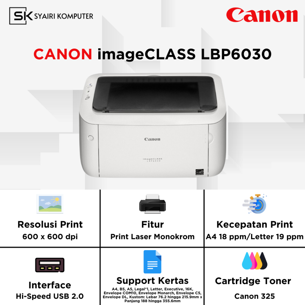 Jual Printer Laser Canon imageCLASS LBP6030 monokrom hitam putih print | Shopee Indonesia