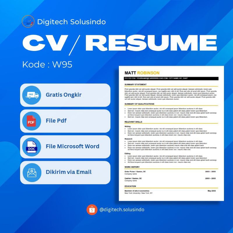Jual Kode : W95 / CV ATS / CV ATS Friendly / Template CV / CV Desain / Jasa Bikin CV Kerja ...