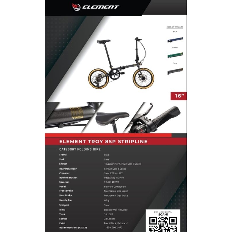 Jual Sepeda Lipat 16 inch ELEMENT TROY STRIPLINE CHAMELEON 8 speed folding bike | Shopee Indonesia
