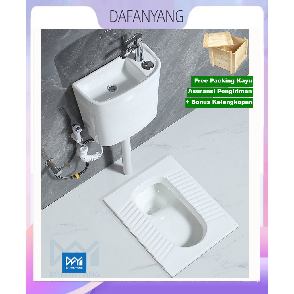 Jual Kloset Jongkok Flush 1 Set Dengan Water tank Wastafel Keramik Model Terbaru | Toilet ...