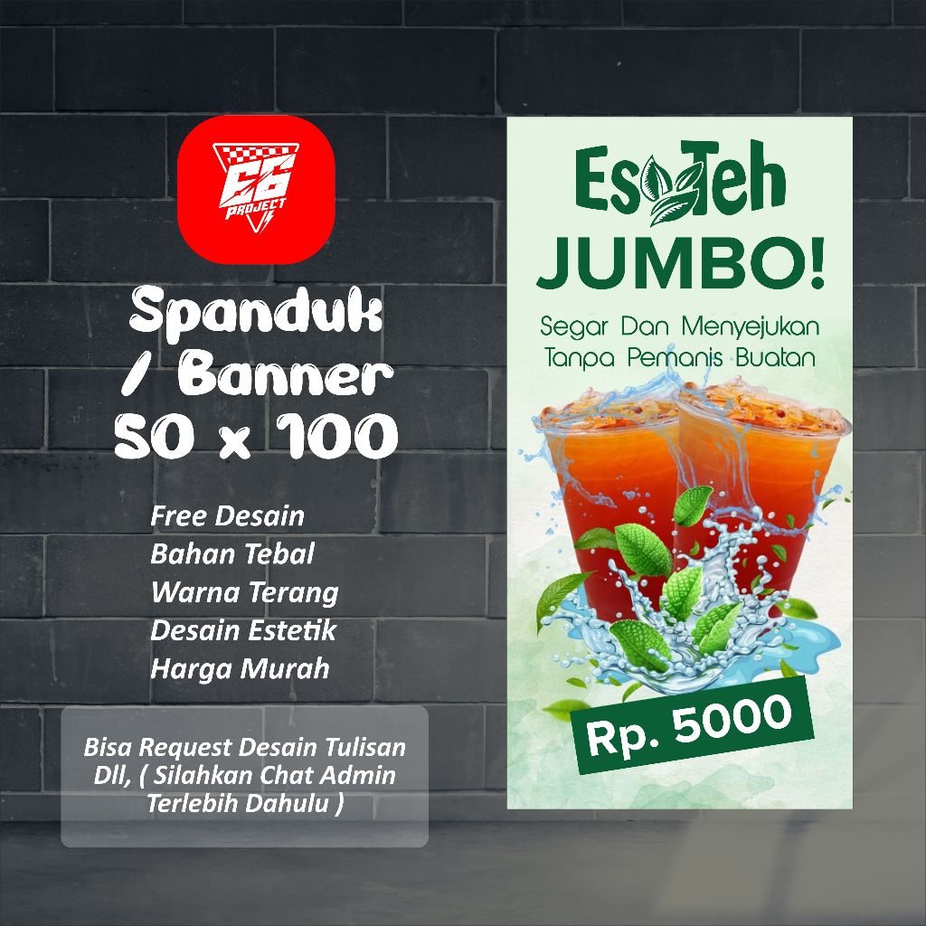 Jual SPANDUK/BANNER/BACKDROP MINUMAN ES TEH JUMBO UKURAN 100 x 50 ...