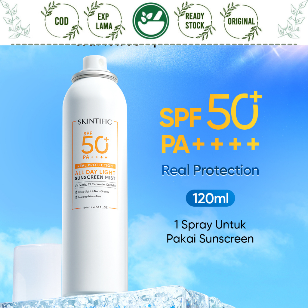 Jual SKINTIFIC ALL DAY LIGHT SUNSCREEN SPRAY 70ML 120ML SPF 50 PA ++++ UV UVA UVB SUNBLOCK MIST ...