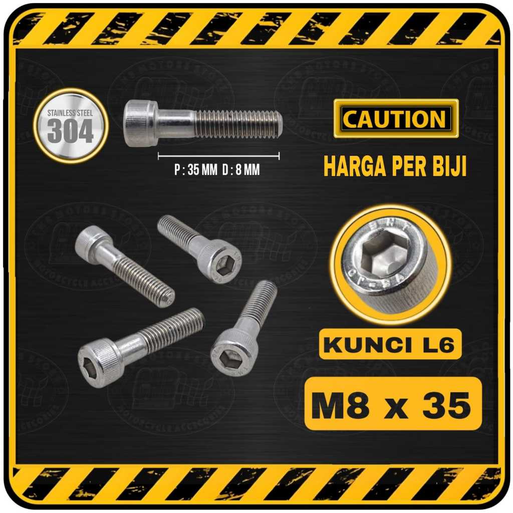 Jual BAUT L STAINLESS M8 X 35 M8x35 HD SETARA BAUT KUNCI 12 PANJANG 35 MM 3,5 CM | Shopee Indonesia