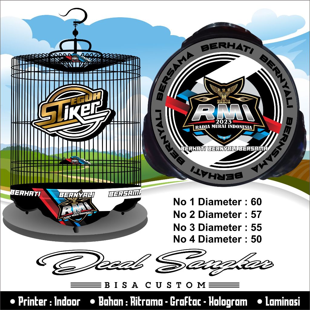 Jual Stiker Sangkar Murai Motif RMI 2023 Decal Sangkar Raja Murai ...